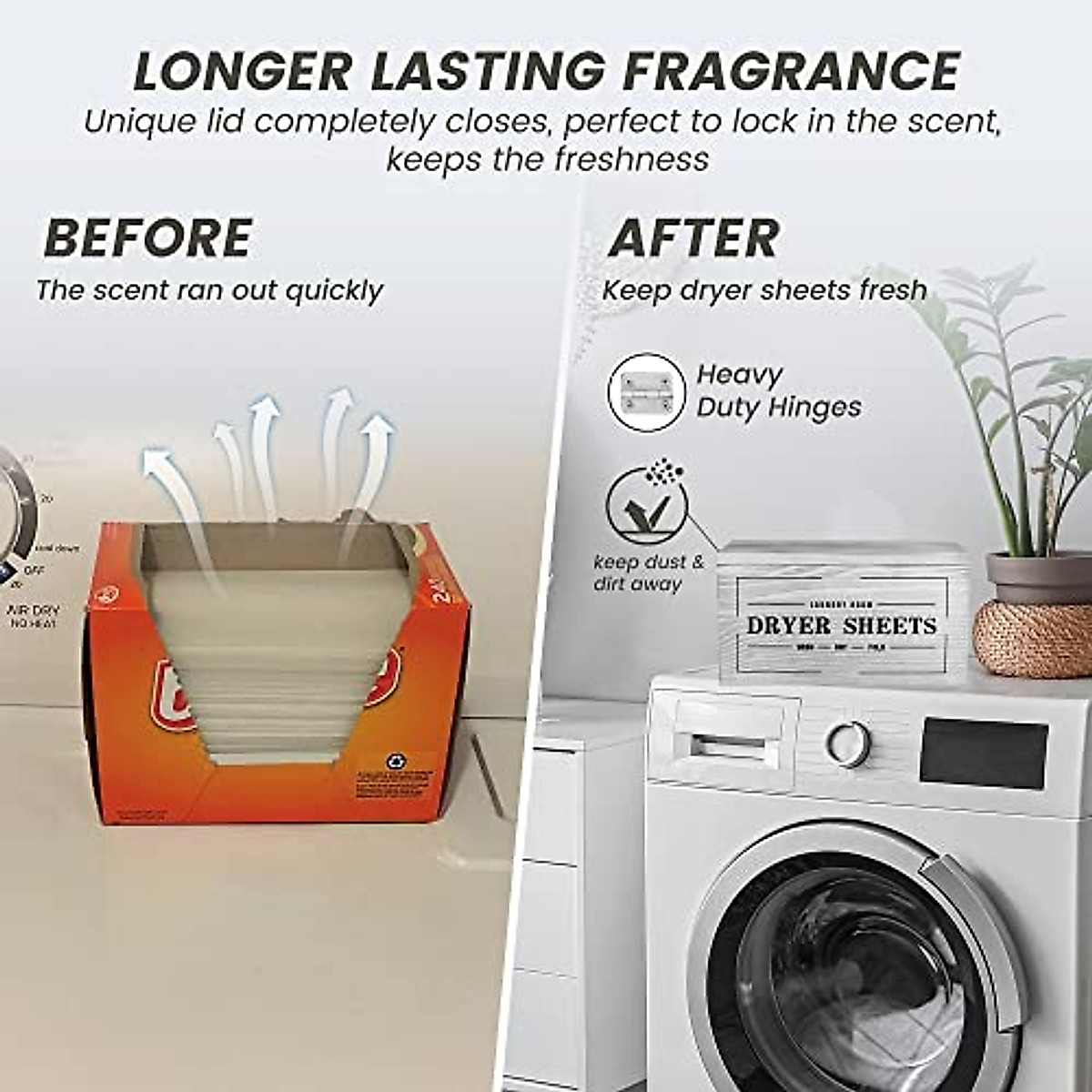 Cute Farmhouse Dryer Sheet Holder Dispenser with Hinged Lid Laundry Room Decor, Dryer Sheet Container Fabric Softener Dispenser Space Saving for Laundry Organization/Storage,Grey