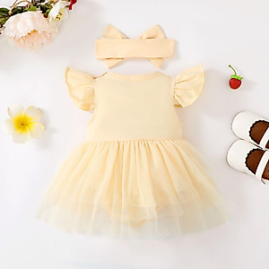 Magic Park Infant Tulle Dress Baby Girl Ruffle Sleeve Romper Dress Solid Color Tutu Skirt with Headband Holidays Clothes (Flesh Color, 6 Months)
