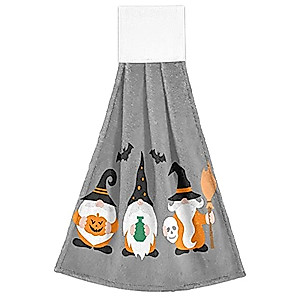 Halloween Gnomes Bats Hanging Kitchen Towels Pumpkin Skull Broom Hand Towel 2PCS Dish Cloth Tie Towel Absorbent Oven Stove Washcloth with Loop for Bathroom Home Decorative