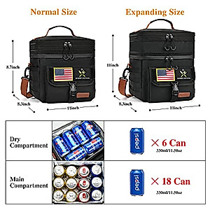 LOKASS Tactical Lunch Box for Men,16L, Double Deck Expandable Insulated Lunch box For Adults/Women Thermal Large Waterproof Leakproof Cooler Bag with Shoulder Strap,Black (Black)