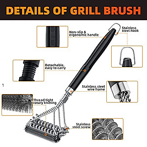 Grill Brush for Outdoor Grill, Bristle Free & Wire Combined BBQ Brush for Grill Cleaning Including Grill Scraper, Safe 17" Stainless Steel BBQ Accessories Grill Cleaner Brush, Awesome Gifts for Men