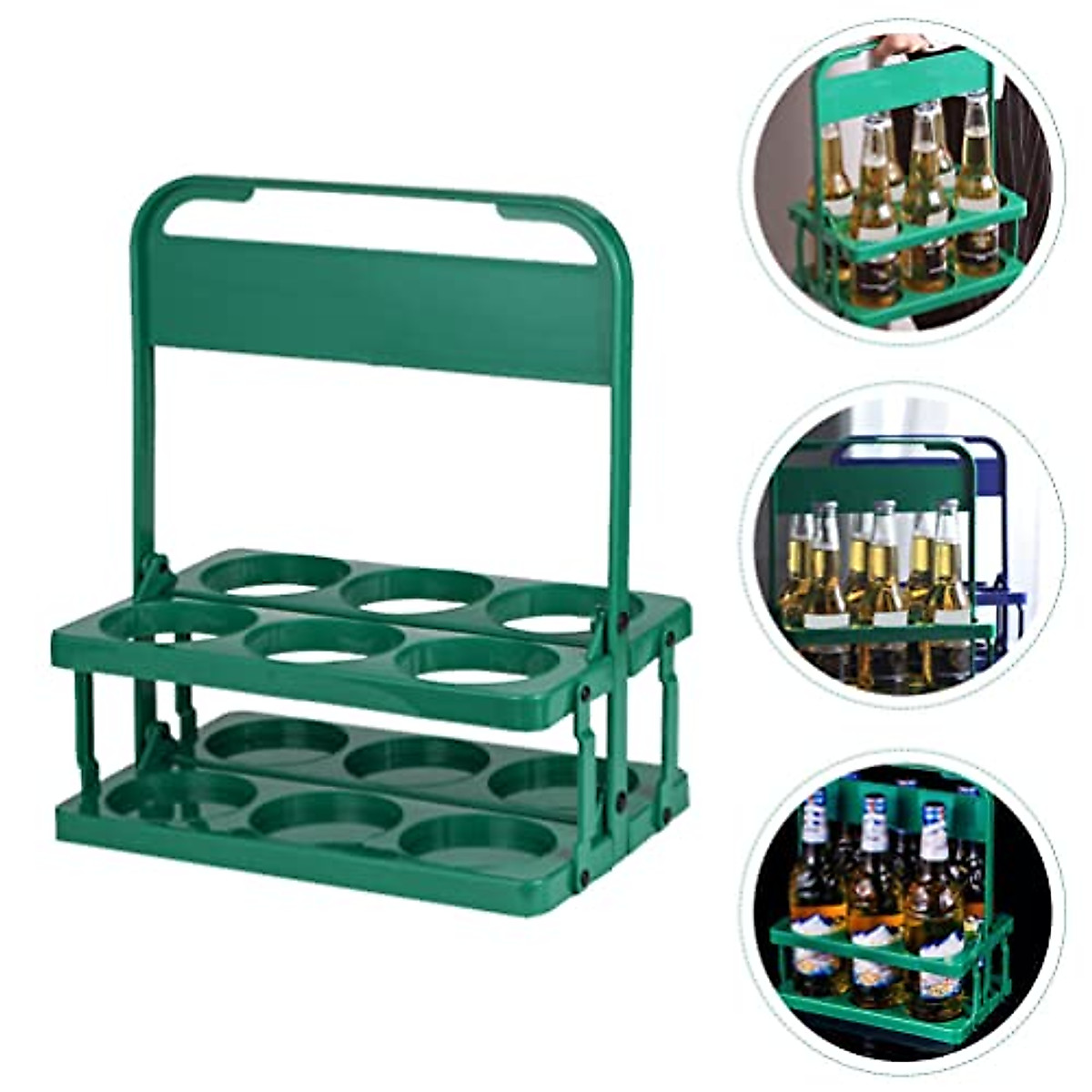 Zerodeko Drink Carrier Wine Bottle Glasses Caddy Plastic Beer Carrier Drinking Desk Accessories 6 Pack Bottle Case Wine Organizer Gift for Wine Lover Green Drink Carriers