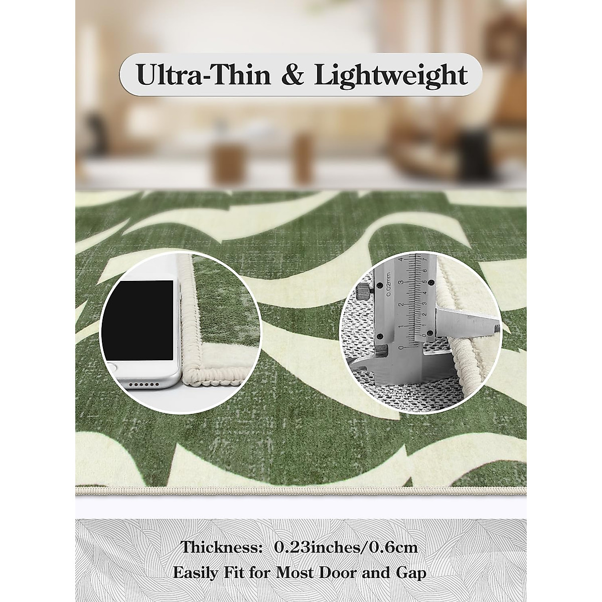 Lahome Abstract 5x7 Rug,Low-Pile Soft Green Rugs for Living Room,Retro Swirl Indoor Floor Carpet Washable for Dining Room Office Bedroom Entryway Non-Slip (5x7ft,Sage Green)