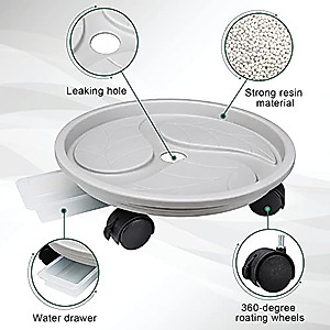 Tongzhi 3pcs 13inch Plant Caddy with Built-in Water Container and 4 Wheels, Garden Rolling Planter Trolley with Wheels, Plant Stand with 2 Lockable Wheels, Load Capacity 130 lbs