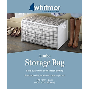 Whitmor Zippered Jumbo Storage Bag, 29"L x 17.5"W x 15.5"H, White / Clear