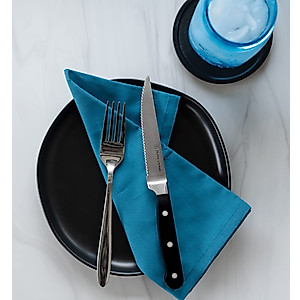 DURA LIVING Premium 4-Piece Steak Knife Set – Sharp Serrated Blades, Forged High Carbon Stainless Steel, Full Tang, Ergonomic Handle, Royal Blue – Ideal for Dining & Entertaining