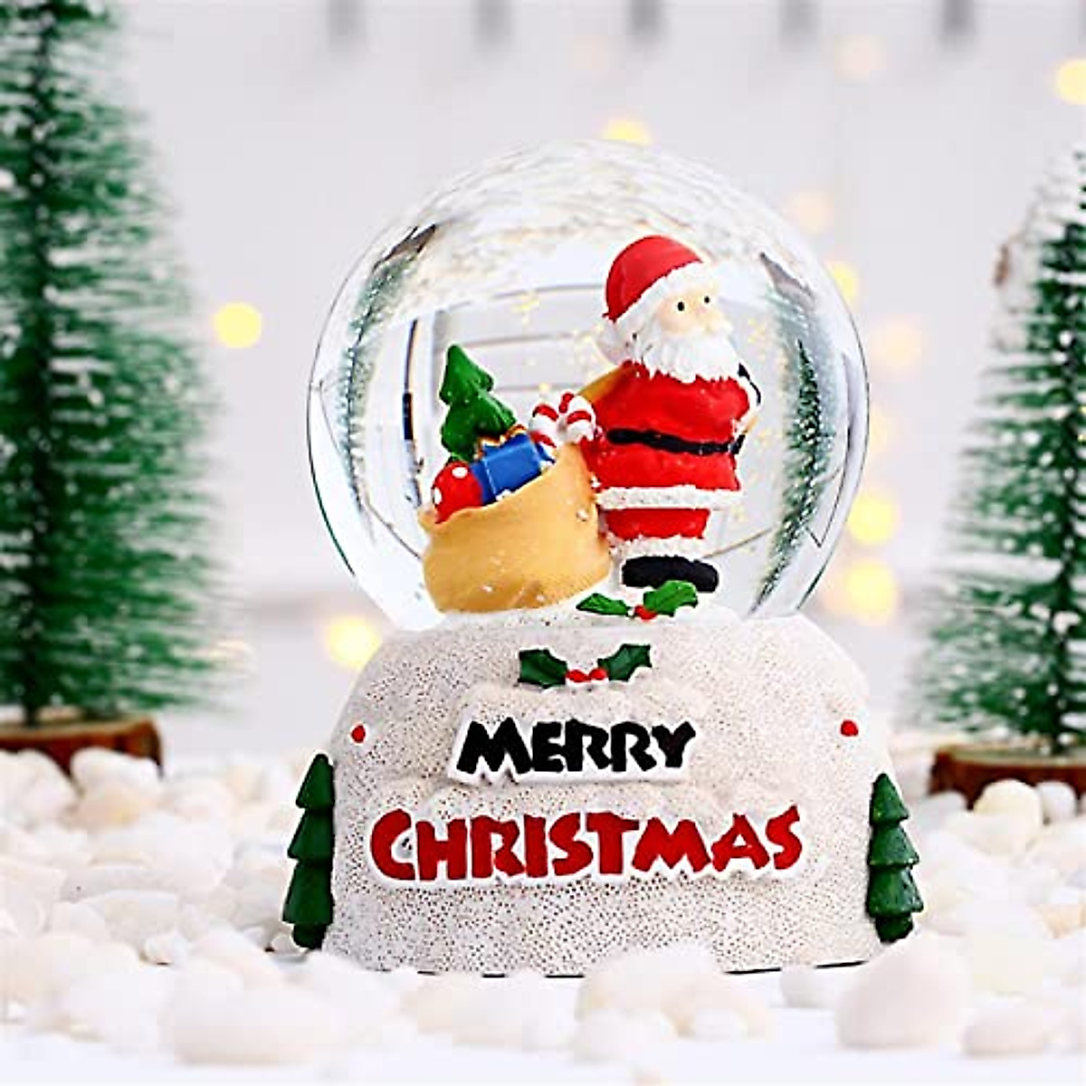 Music Boxes for Girls Snowman Glass Ball Miniature Christmas Snow Globe with Colorful Lighting Fall Resistant Snowman Statue Glass Snow Globe (Color : Small, Size : Snowman)