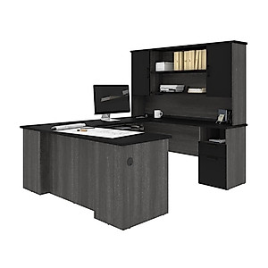 Atlin Designs Transitional Wood U Shaped Computer Desk in Black/Bark Gray