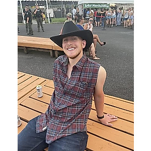 GRNUS Men Women Wide Brim Western Cowboy Cowgirl Hats with Buckle Belt (US, Alpha, One Size, Black)