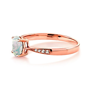 Gem Stone King 10K Rose Gold White Opal and White Diamond Engagement Ring For Women (0.69 Cttw, Gemstone October Birthstone, Oval Cabochon 7X5MM, Available In Size 5, 6, 7, 8, 9)