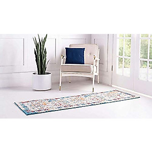 Unique Loom Rosso Collection Vintage, Traditional, Distressed, Bohemian, Botanical, Southwestern Area Rug, 2' 0" x 6' 0", Multi/Blue
