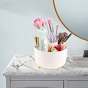LEICURACE 360 Rotating Makeup Organizer Desktop Lazy Susan Cosmetic Desk Storage Container Makeup Brush Holder for Eyeshadow Brush Lipstick Holder Pen Holder(White)