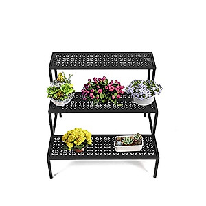 3-Tier Metal Plant Stand Indoor - Tiered Outdoor Plant Holder for Flower Pot Display, Garden Ladder Shelf Flower Step Mofesun (Straight)