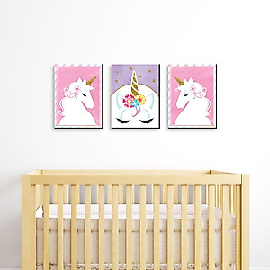 Big Dot of Happiness Rainbow Unicorn - Baby Girl Nursery Wall Art and Kids Room Decorations - Gift Ideas - 7.5 x 10 inches - Set of 3 Prints