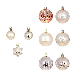 shamjina 44x Christmas Balls Ornaments, Xmas Tree Decor Christmas Hanging Decoration Shiny Bauble Set, Decorative Xmas Balls, Champagne Gold