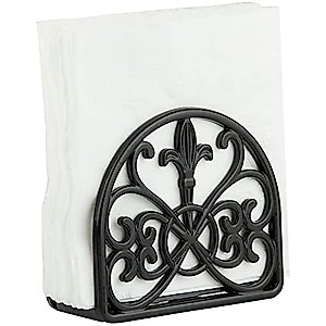 Fleur De Lis Design Cast Iron Napkin Holder, By Home Basics (Black) / Napkin Holders For Kitchen/Table Napkin Holder With Non-Skid Feet/Doubles As Storage For Small Papers