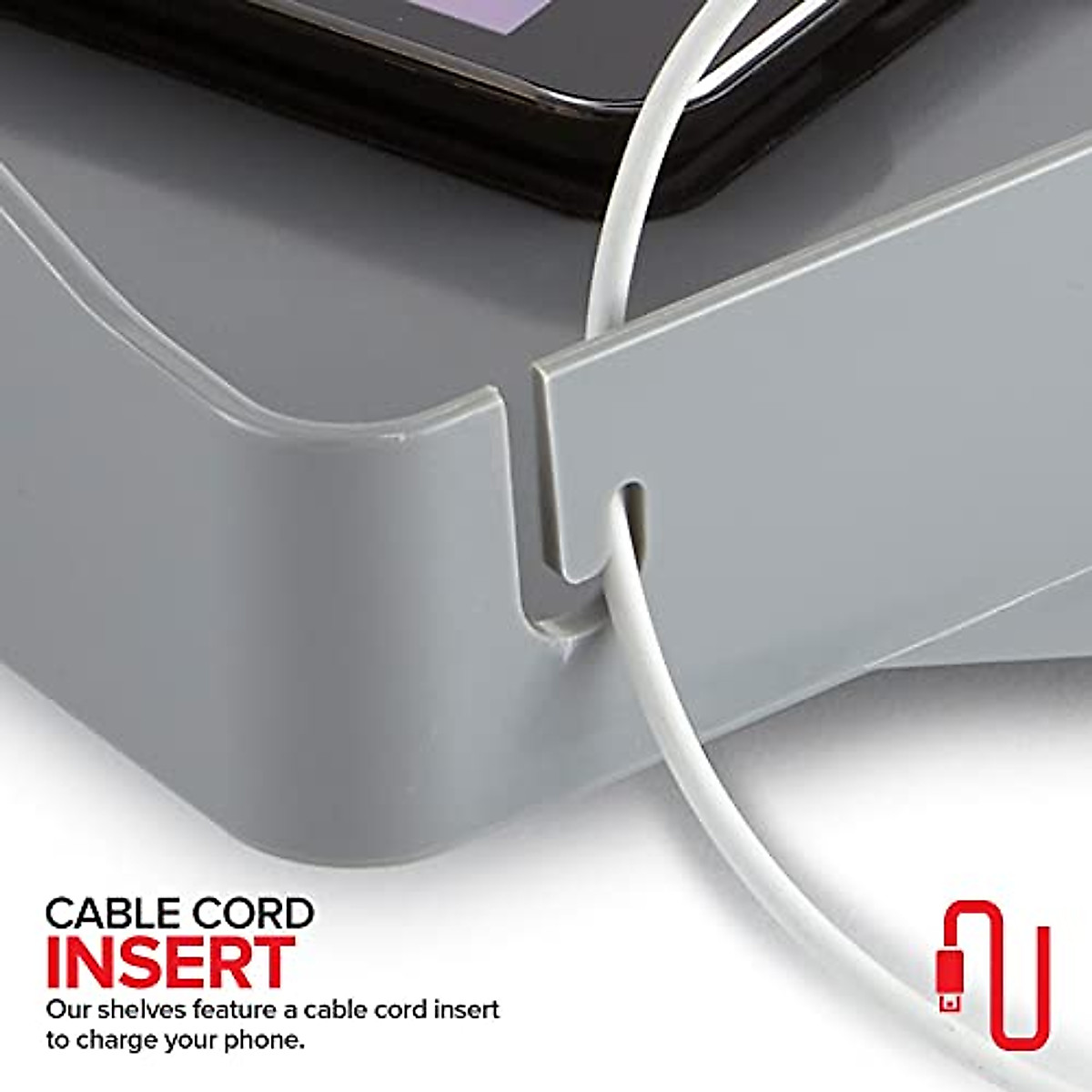 Modern Innovations Bedside Shelf for Bed, College Dorm Room, Bunk Bed Shelf for Top Bunk, Clip On Nightstand Tray with Cord and Cup Holder, Bunkbed Caddy for Table Storage (Dark Gray)