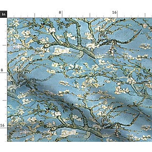 Spoonflower Fabric - Van Branches Almond Tree Blossom Blossoms Flowers Trees Blue Printed on Petal Signature Cotton Fabric by The Yard - Sewing Quilting Apparel Crafts Decor
