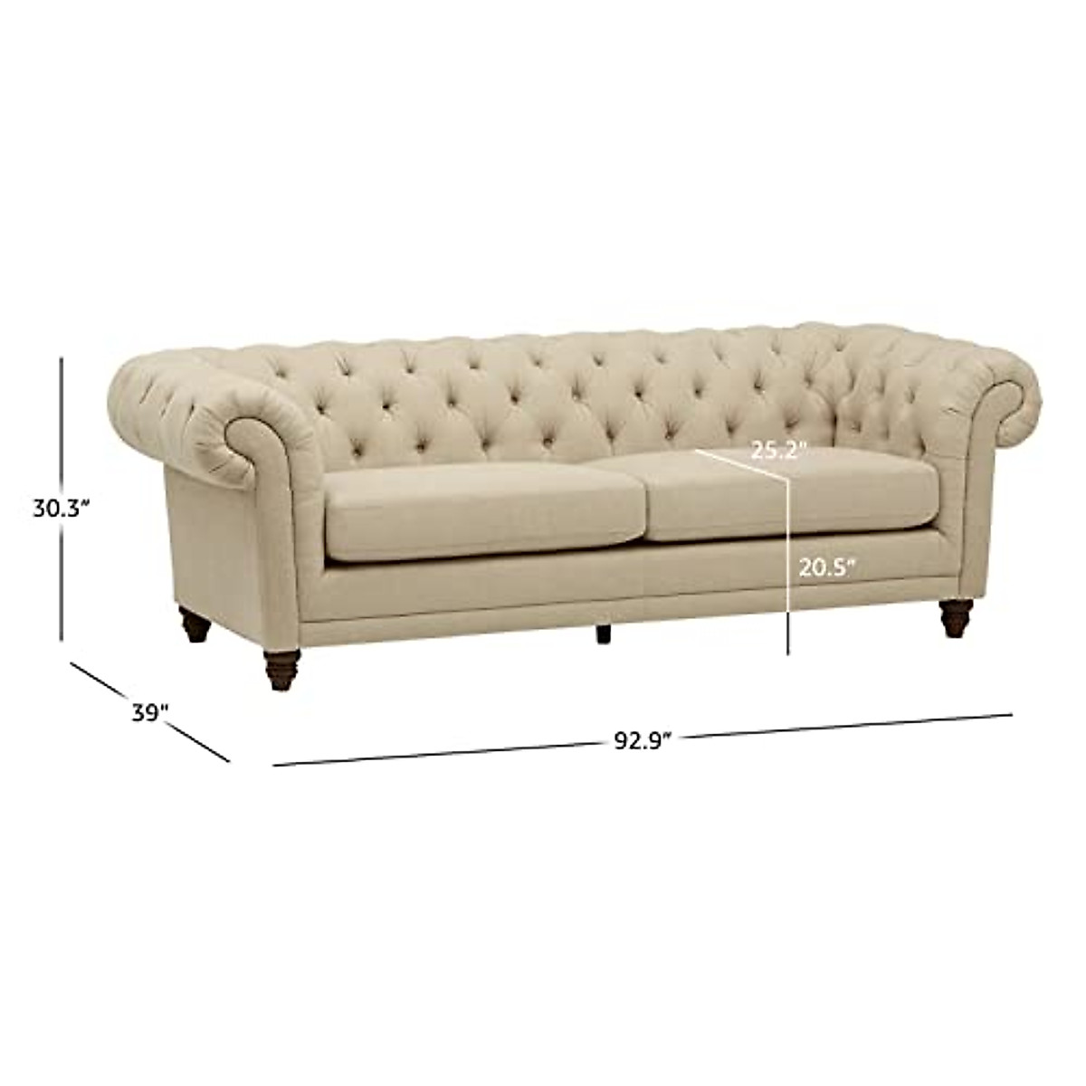 Amazon Brand - Stone & Beam Bradbury Chesterfield Tufted Sofa Couch, 92.9"W, Hemp