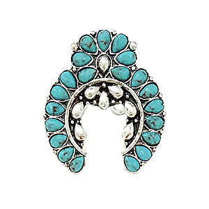 Emulily Western Turquoise Squash blossom Adjustable Cuff Ring