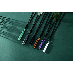 XIANNVXI Cool Necklace for Men Bar Necklace Black Obsidian Crystal Necklace Adjustable Rope Natural Gemstone Rectangle Pendant Necklaces Jewelry