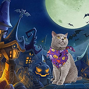 4 Pack Halloween Dog Bandanas, Pet Holiday Pumpkin Bat Ghost Themed Pattern Triangle Bibs Dog Fall Scarf Accessories Premium Durable Fabric Washable Cotton Pet Neckerchief for Pets Cats Dogs Costume