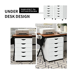 Giantex 5-Drawer Vertical File Cabinet, Mobile Office Storage Cabinet with Drawers, Large Capacity, 2 Lockable Casters and Universal Wheels, Under Desk Side Printer Stand Rolling File Cabinet (White)