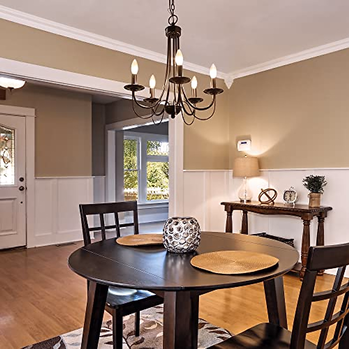 GEPOW Black Farmhouse Chandelier Rustic Pendant Lighting, Small 5-Light Fixture with 2-Layer Arms for Dining Room, Bedroom, Living Room and Foyer