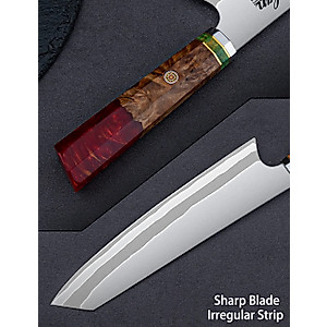 Orlan Kiritsuke Chef Knife - 8 inch - Professional Kitchen Knife - Hand Forged 67 Layers - Japanese 440C Stainless Steel - Damascus Blade - with Sheath & Case - DarkRed
