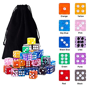 AUSTOR 100 Pieces Dice 12mm Game Dice Set 6 Sided Dice Translucent Colors Square Corner Dices Set for Tenzi, Farkle, Yahtzee, Bunco or Teaching Math with a Velvet Drawstring Bag