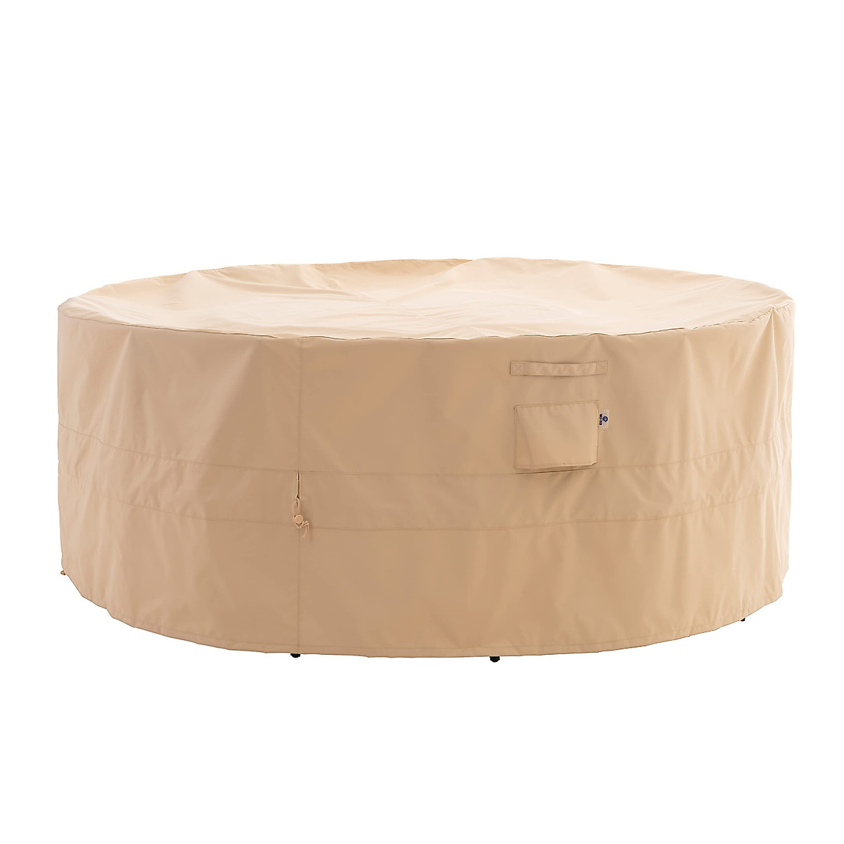 WJ-X3 Round Patio Furniture Cover, 62" D x 31" H, Waterproof, UV Resistant, Anti-Fading Outdoor Cover for Round Dining Table and Chairs Set, Beige