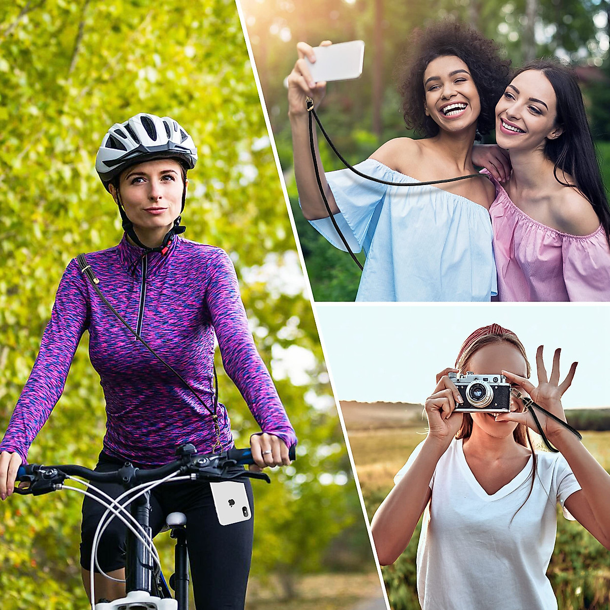 Universal Phone Lanyard with Wrist Strap, Adjustable Crossbody Cell Phone Lanyard Neck Strap and Wristlet Strap with 2 Lobster Clips, Phone Tether Patches and Phone Straps (Black/Gold, 2 Pack)