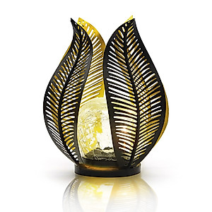 QZGE Solar Garden Lights Waterproof Decorations,Crackle Globe Glass,Metal Palm Leaf Solar Lights for Outdoor Decor On Garden,Patio,Yard,Front Porch,Tabletop Lamp-Perfect Gifts