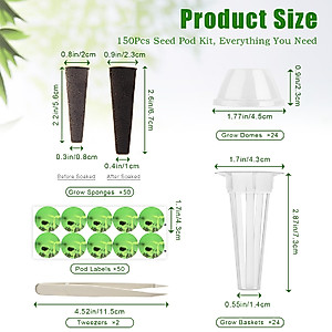 150Pcs Seed Pod Kit for Aerogarden, Anglecai Hydroponics Garden Accessories for Hydroponic Growing System, Grow Anything Kit with 50 Grow Sponge, 50 Pod Label, 24 Grow Basket, 24 Grow Dome, 2 Tweezers