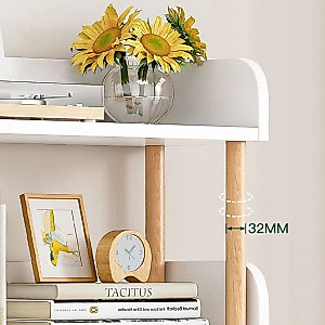 KWOKING Modern Style Etagere Bookshelf Wooden Open Back Bookcase Shelf Floor-to-Ceiling Living Room Multi-Layer Book Storage Rack Display Stand Bedroom Bookcase White 23.6" L x 9.4" W x 43.3" H