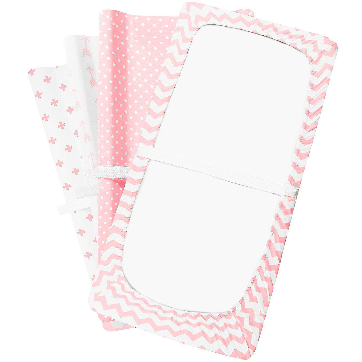 Changing Pad Cover – Baby Changing Pad Covers 4 Pack – Girls Changing Pad Cover Set – Pure Cotton Machine Washable Pink and White Changing Table Cover – Diaper Changing Pad Cover Sheets