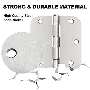 Door Hinges, Brushed Nickel 3.5 x 3.5 Inch Interior 3 1/2 Inch Silver Door Hinges Rounded 5/8" Radius Corners Iron Bifold Residential Hinges for Doors Hardware (3 Pack)