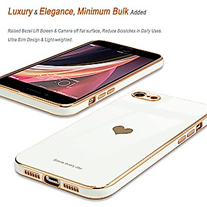 Teageo Case for iPhone SE 2022, SE 2020, iPhone 7 / 8, Phone Case for Women Girl Cute Love-Heart Luxury Bling Plating Soft Back Cover Camera Protection Bumper Silicone Shockproof Case, White
