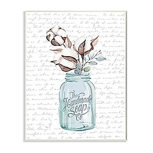 Stupell Industries Handmade Soap Jar Cotton Flower Bathroom Word, Design by Artist Lettered and Lined Wall Art, 10 x 15, Wood Plaque