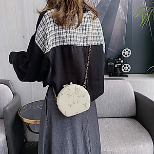 Little Bear Family Womens Circle Shoulder Bags Cell Phone Wallet Canteen Bag Flower Embroidered Bag