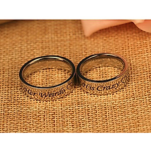 Blowin His Crazy Heart Ring Stainless Steel Engagement Wedding Band for Women (Her Size 9)