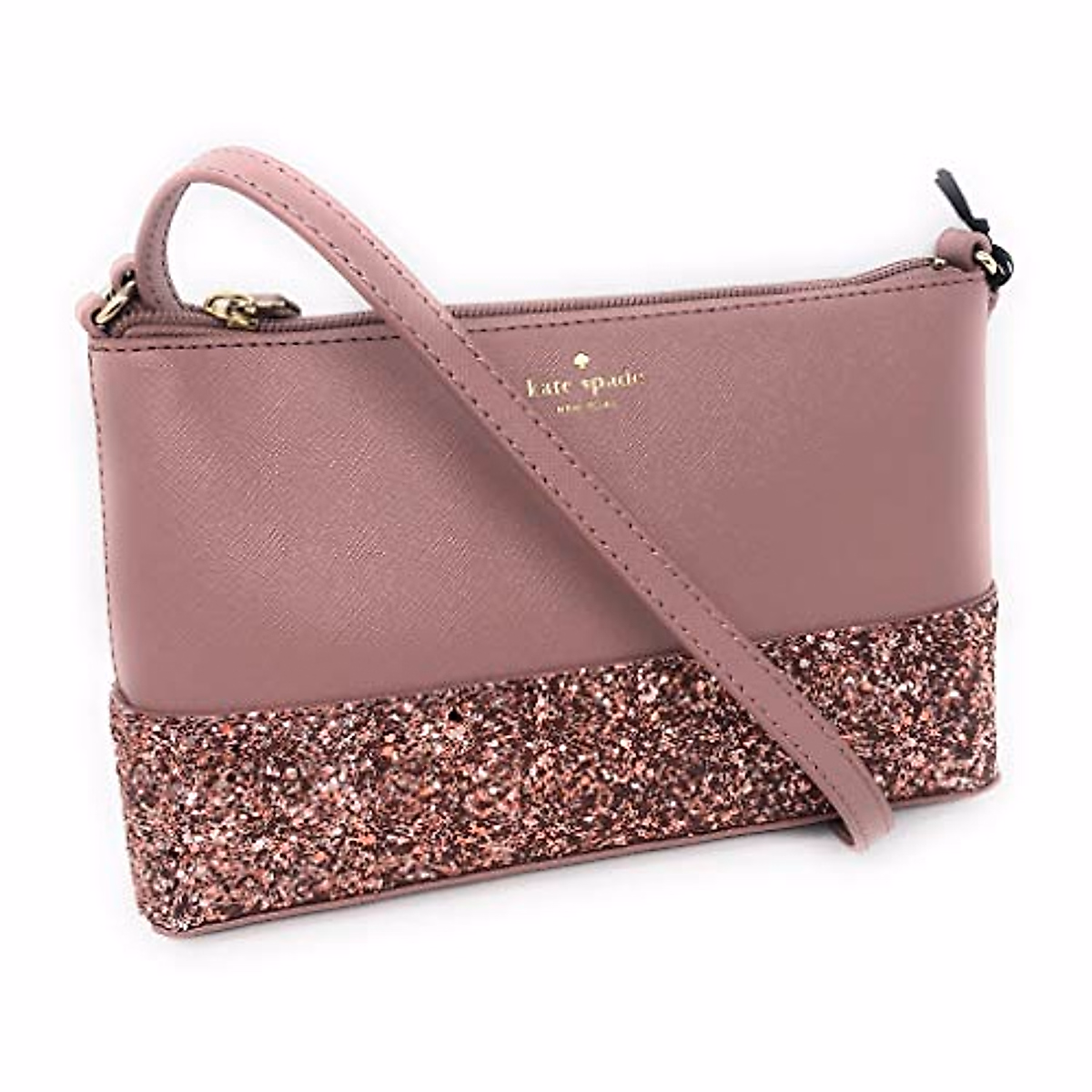 Kate Spade Ramey Greta Court Glitter Saffiano Leather Crossbody Bag Dusty Peony