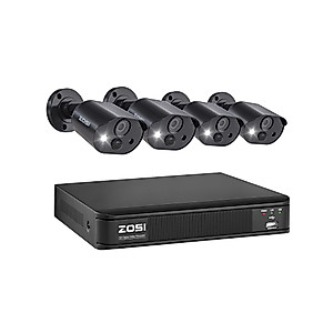 ZOSI C303 Home Outdoor Security Camera System with Audio, 5MP-Lite 8 Channel DVR and 4 x 1080p Weatherproof Camera with Human Detection Alerts, Smart Light & Sound Alarm