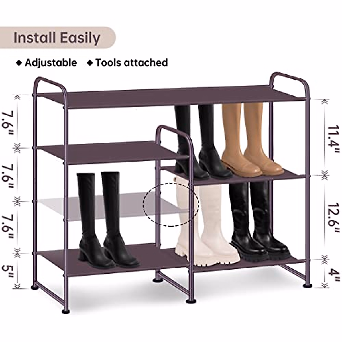 MISSLO Boot Shoe Rack for Closet Shoe 0rganizer 4 Tier Shoe Storage Shelf fits 20-Pair Sneakers for Garage, Entryway, Bedroom Floor, Bronze