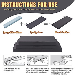 YIJIAN HOME Outdoor Bench Cushion 3.5inches Memory Foam Waterproof Patio Furniture Bench Cushion Porch Swing Cushion with Handle and Adjustable Strap, 42 x 18 Inch Dark Gray