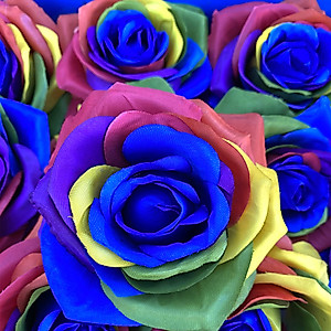 DALAMODA 20pcs Artificial Silk Rose Flower only Heads no stem Rainbow Roses Flowers-DIY Bridal Bouquet Flower or DIY Any Home Garden Decoration Flower Arrangment (head-Blue)