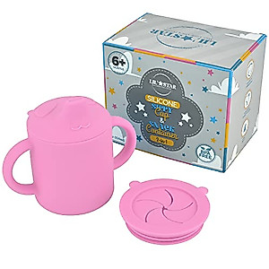 LIL' STAR Silicone Sippy Cup and Snack Cup 2-in-1 | 5oz Sippy Cups for Baby 6+ Months | Spill Proof Sippy Cups for Toddlers | Soft Silicone Baby Training Cup with Handles | BPA Free