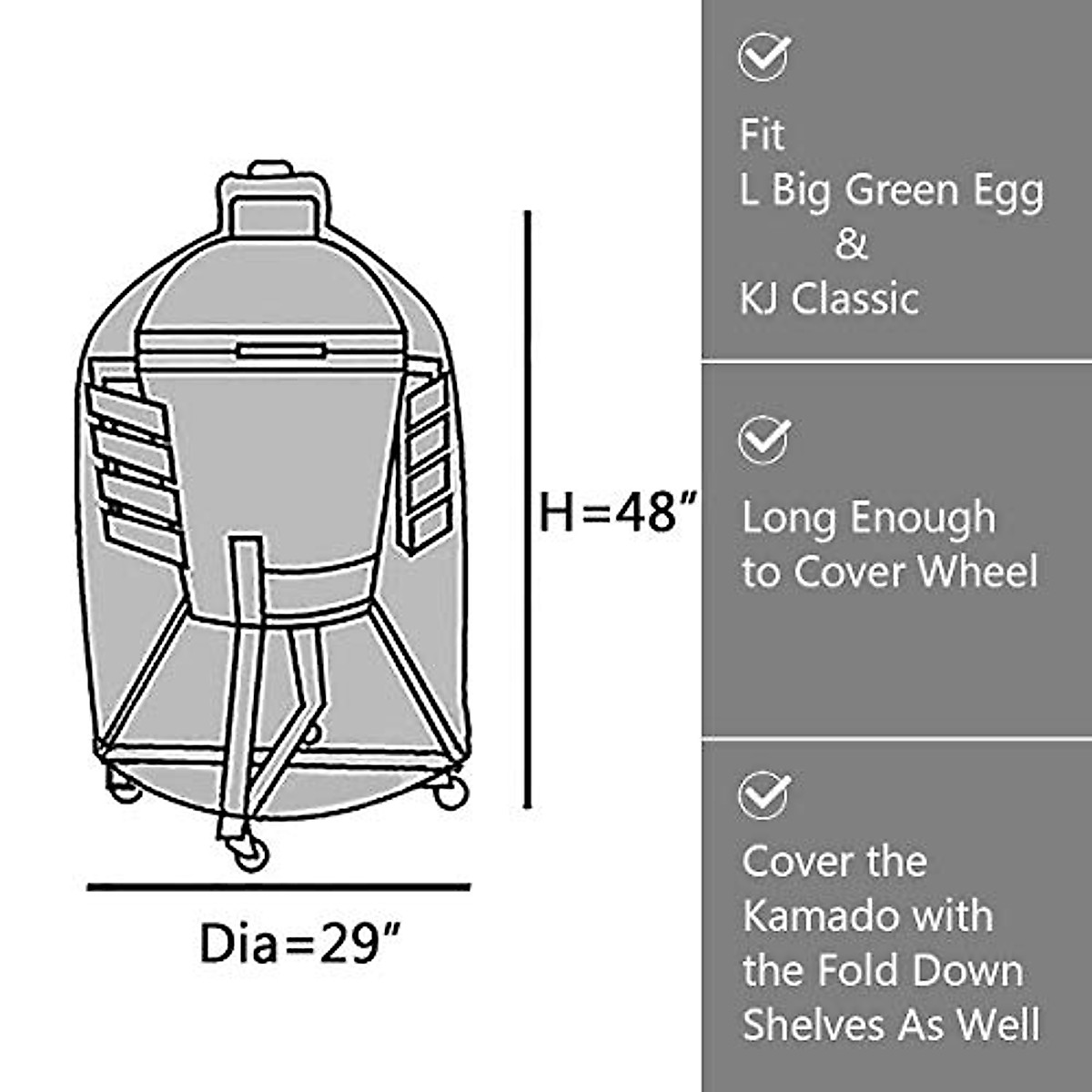 Grill Cover Fits Kamado Joe - Classic 18" & Big Green Egg Large Grills In Nests - Waterproof - 2 Year no BS Warranty! Free Bonus thermometer/timer!