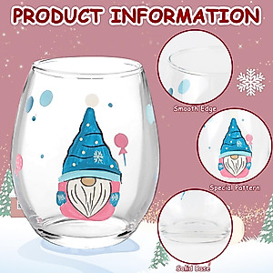 DR.DUDU Christmas Wine Glasses Cups Set of 4, Stemless Drinking Glass with Cute Christmas Gnome Designs, Clear Wine Milk Drinkware Party Gifts for Women, Men, Friends, Holiday Xmas Decorations (18oz)