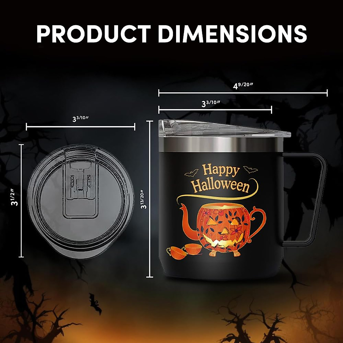 VAHDAM Halloween Pumpkin Mug Halloween Coffee Mug - Stainless Steel Double Wall Insulated Mug with Lid & Handle | Halloween Cups for Hot & Cold Drinks | Halloween Themed Mug, Halloween Mug